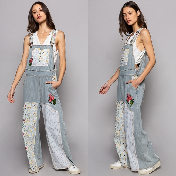 POL | Pants & Jumpsuits | Nwt Pol Stripe Denim Embroidery Floral ...